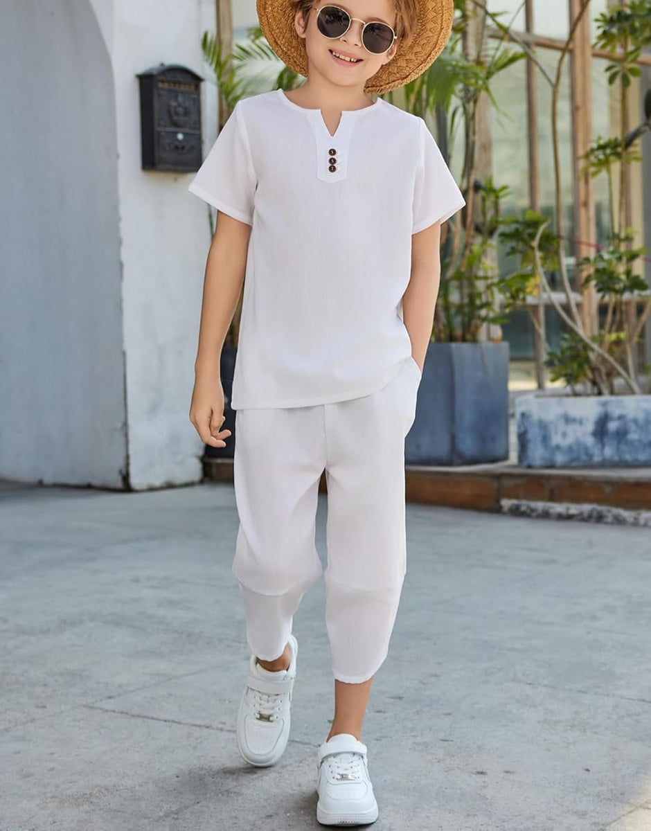 Arshiner Boy's 2 Pieces Clothes Set Henley Shirt and Harem Capri Pants ...