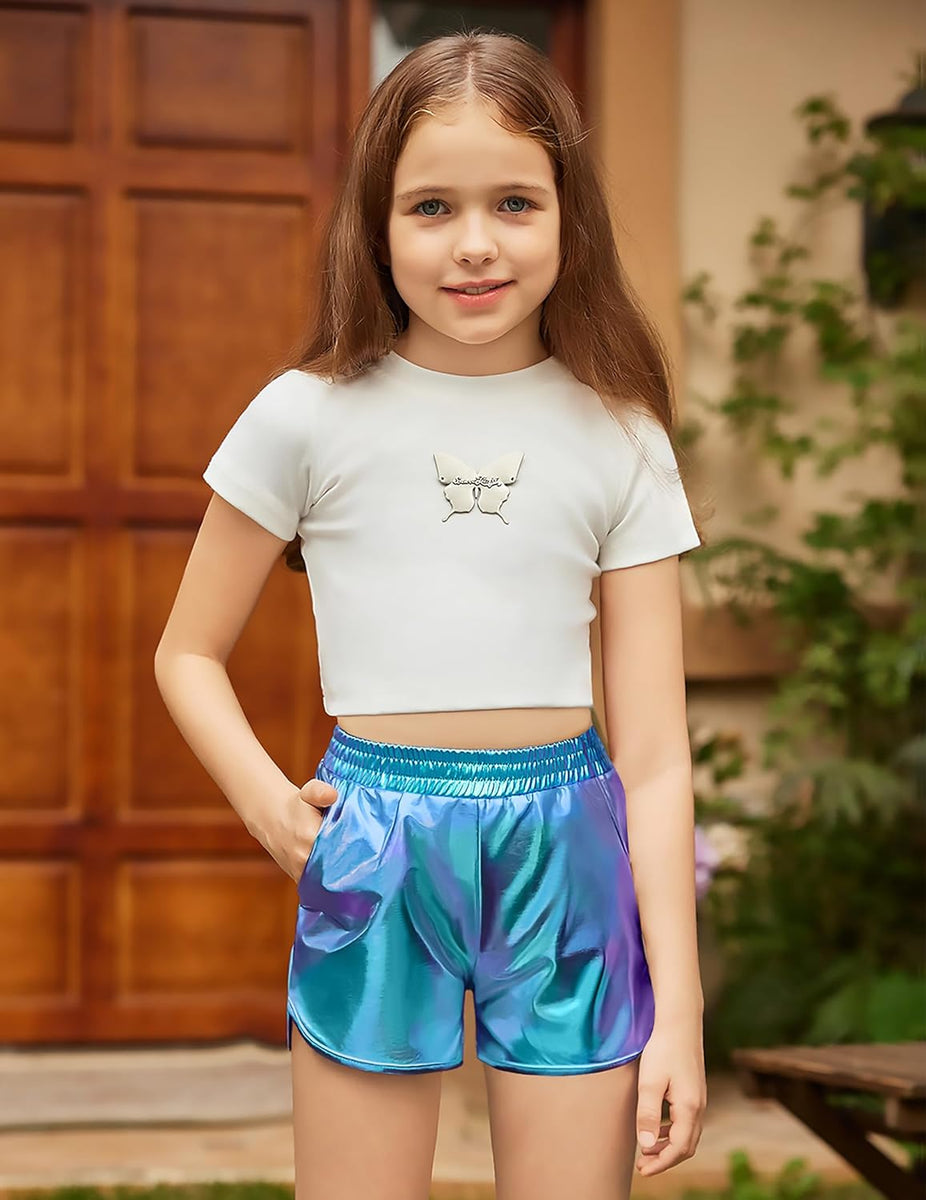 Arshiner Girls Metallic Shorts Sparkly Shiny Athletic Pants Shorts ...