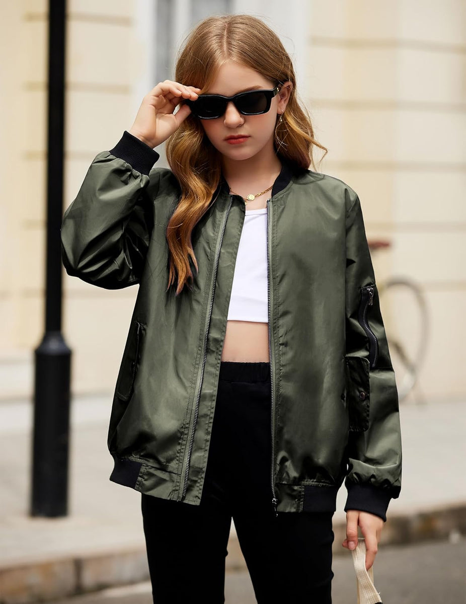 Arshiner Girls Bomber Jacket Casual Coat Zip Up Outerwear – ARSHINER