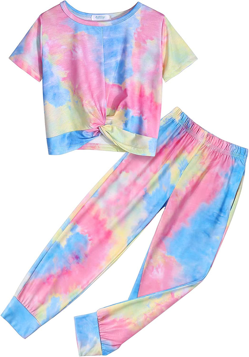 Arshiner Girls Clothing Sets Tie Dye Twist Front Tops & Sweatpants ...