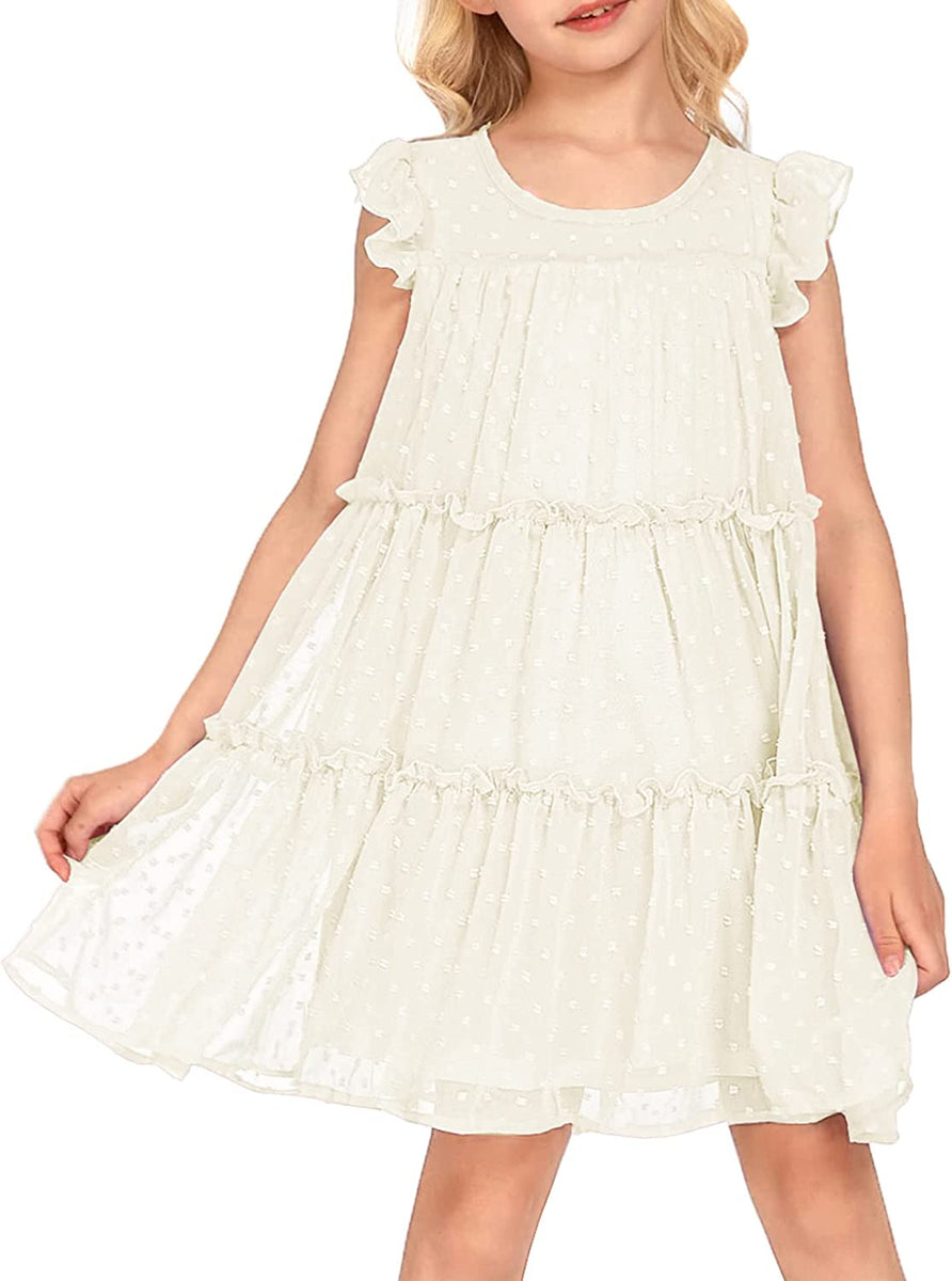 Arshiner Girl's Summer Dress Flared Sleeve Loose Fit Swiss Dots Flowy ...