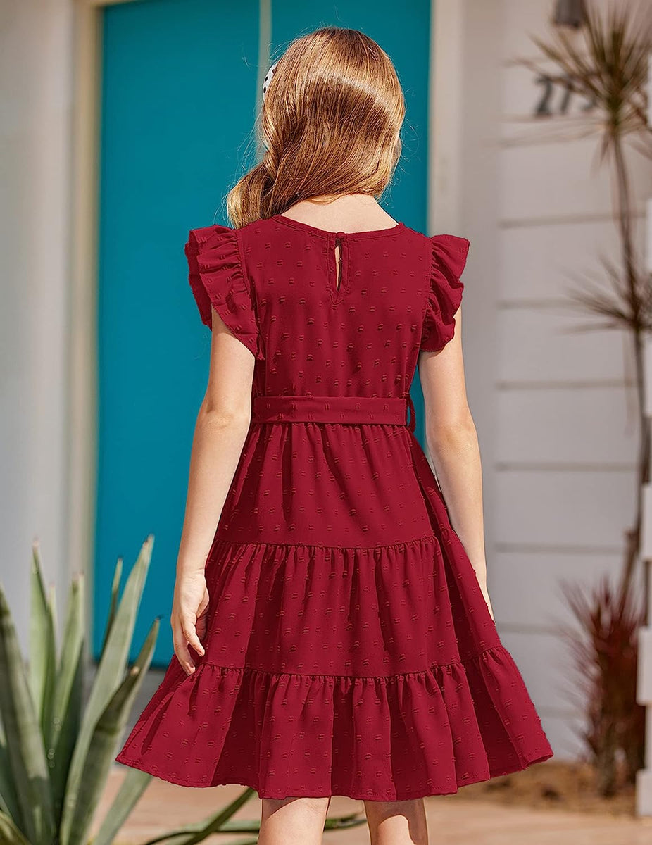 Arshiner Girls Summer Dresses Ruffle Sleeve Swiss Dots Flared Tiered C ...