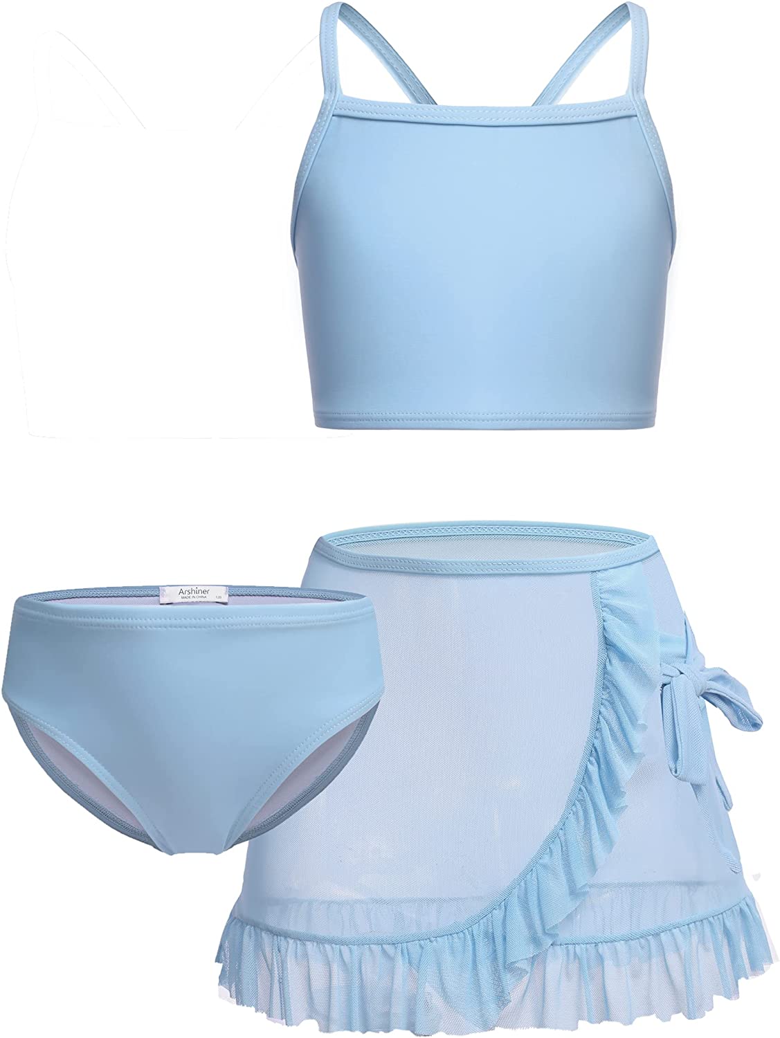 Arshiner Girls Bathing Suits 3 Piece Swimsuit with Cover Up Skirt Beac ...