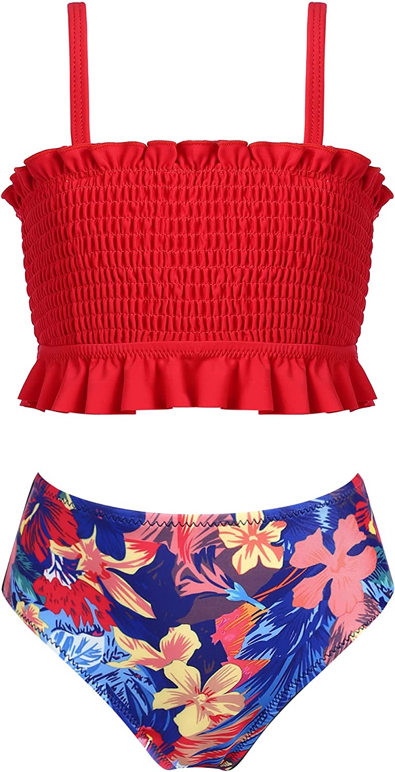 Arshiner Girls Bikini 2 Piece Swimsuit Shirred Bathing Suit Swimwear ...