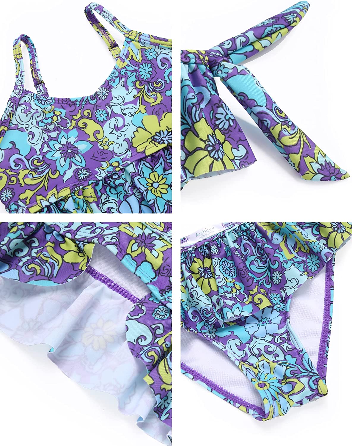 Arshiner Girls Bathing Suit Two Pieces Bikini Set Ruffle 3D Printed Su ...